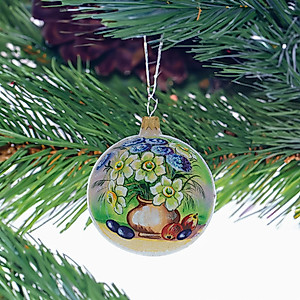 Floral Vase with Apples Masterpiece Blown Glass Ball Christmas Ornament 4 Inches