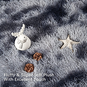 YQQRIGRO 9x12 Ft Rugs for Bedroom, Tie-Dyed Dark Grey Super Soft Shaggy Fluffy Carpets, Indoor Modern Plush Area Rugs for Living Room Dorm Kids Room, Fuzzy Non-Slip Rugs for Boys Girls