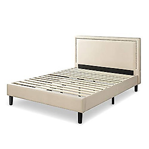 ZINUS Julio Upholstered Platform Bed Frame / Mattress Foundation / Nailhead Platform Bed Frame / Wood Slat Support / No Box Spring Needed / Easy Assembly, Queen
