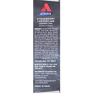 Atkins Endulge Treat Strawberry Cheesecake Dessert Bar, 6 Ounce, 5 Count (Pack of 1)