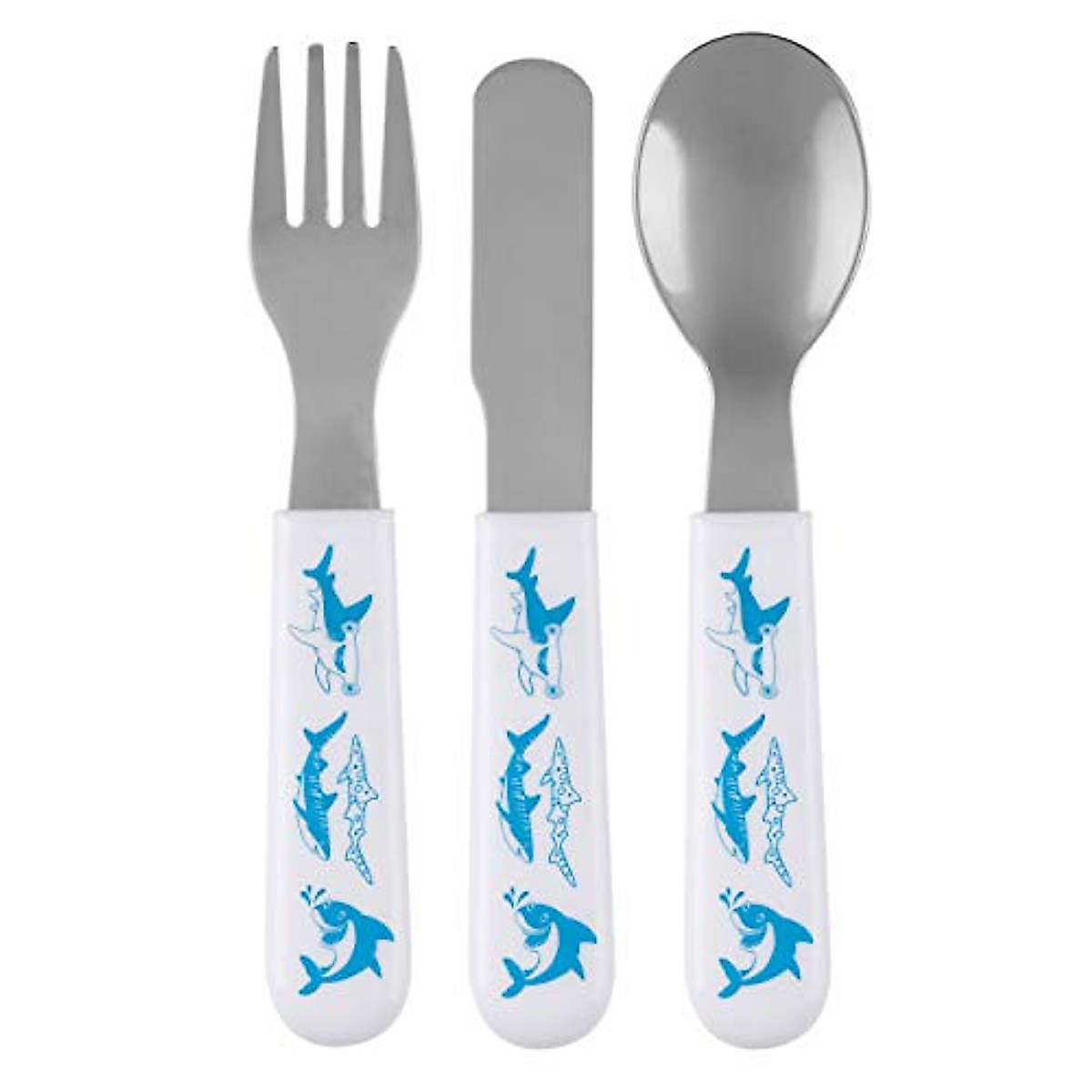 Brinware Toddler Utensils Kids Silverware Set - Fork Spoon and Knife Cutlery Set (6 Pack) Stainless Steel Flatware - Self Feed Baby Utensils - Dino/Shark