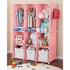 CUBEDIY Baby Closet Organizer for Nursery: Durable Baby Wardrobe for Closet - Customizable Baby Armoire - Baby Dresser Closet Shelves - Waterproof Shelf Clothes Organizer w/Wall Fixation (Pink)