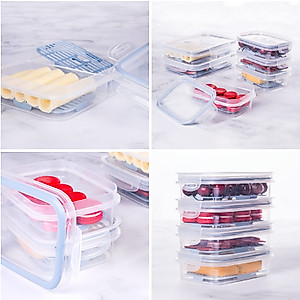 Set of 3/6 Hermetic Plastic Food Storage Containers Airtight Stackable Leakproof – Deli Meal Prep Container for Fridge - Ideal for Fruits, Bacon, Cheese, Veggies, and More - BPA Free (Blue x 6)