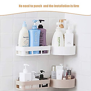 2 Pack Bathroom Seamless Shelf Punch Free Shower Caddy Bathroom Suction Corner Storage Box Drill Free Removable Plastic Shower Rack Kitchen Storage Basket