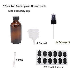 BPFY 12 Pack 4 oz Amber Glass Spray Bottles 4oz Fine Mist Spray Bottle For Essential Oils, Perfumes, Alcohol, Watering Flowers, Cosmetic Spray Bottle, Refillable Liquid Containers