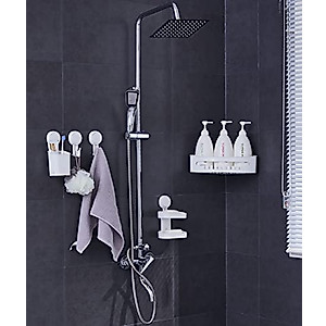 Shower Caddy Suction Cup Set, No-Tool No-Drill No Glue Installation Shower Organizer Set, Removable Suction Corner Shower Shelf Set, Kitchen Organizer Set, Bathroom Caddy Set - Pack of 5, White, Including Corner Caddy, Double Layer Soap Dish, Toothbrush/T