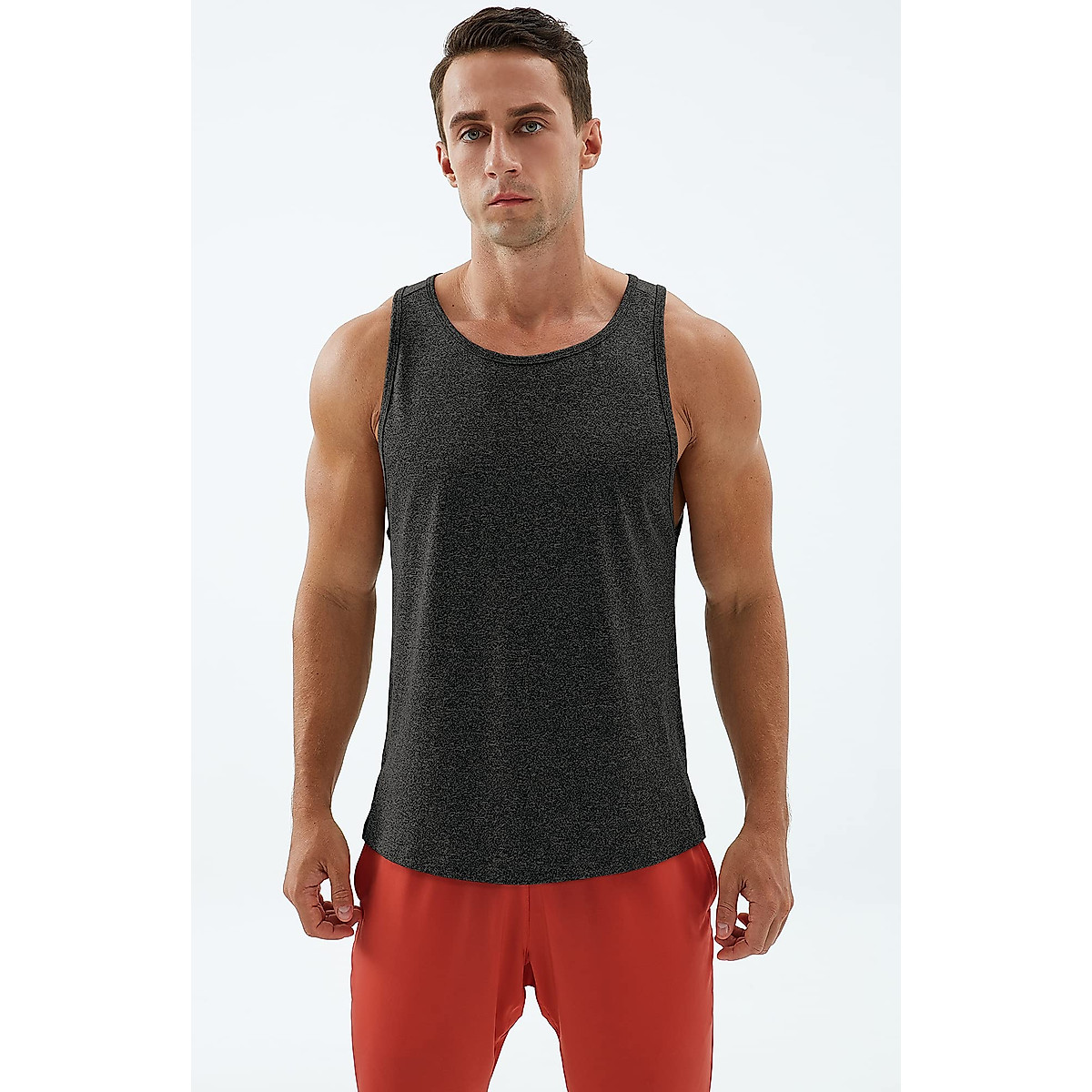 icyzone Workout Tank Tops for Men - Running Muscle Tank Exercise Gym Tops Athletic Shirts (Black Heather, Medium)