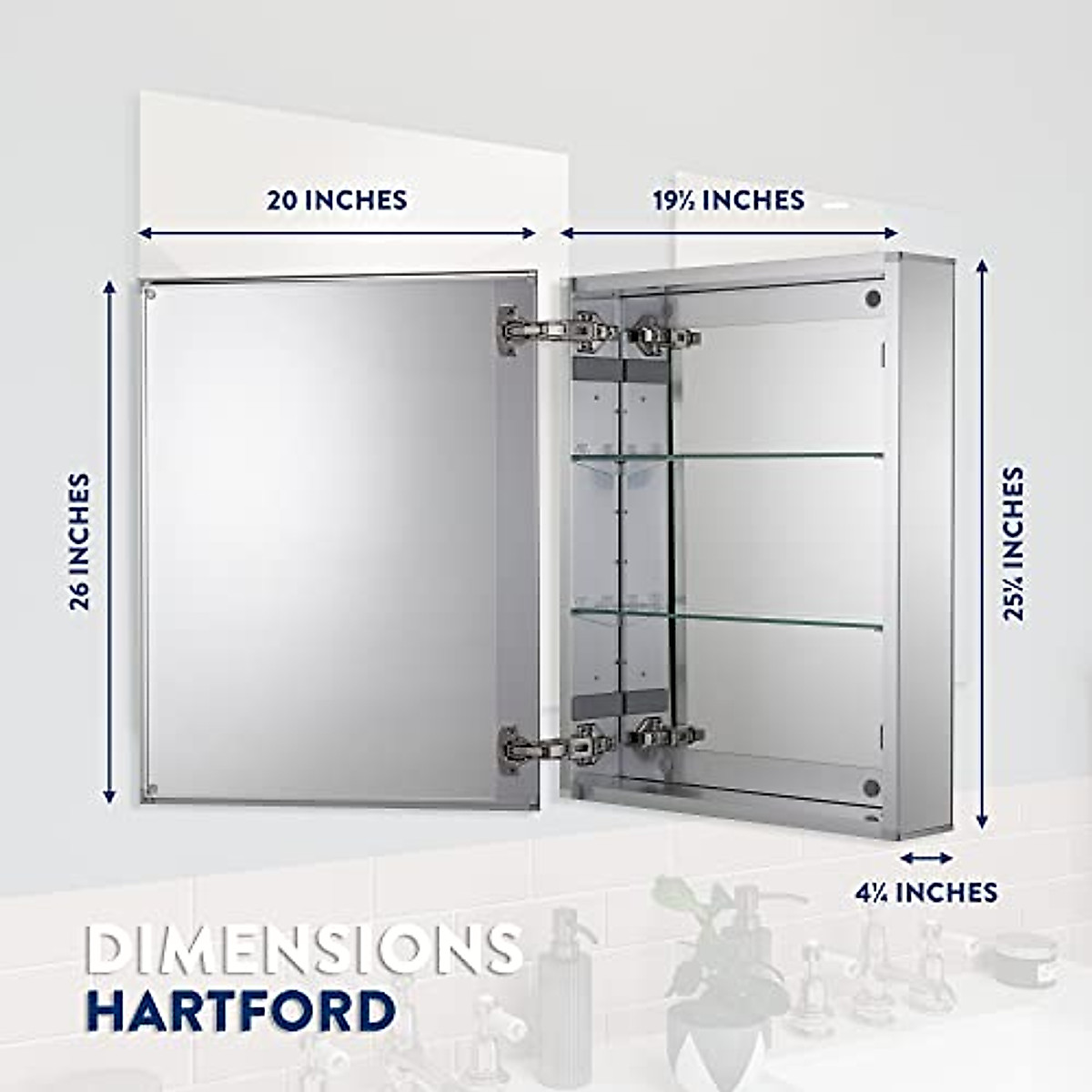 Croydex Hartford Single Door, Recessed or Surface Mount, Hang 'n' Lock Easy Installation Medicine Cabinet, 20W x 26H, Aluminum