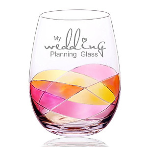 La Diffy Wedding Gifts Engagement Gift for Couple Women-Bride to be Gifts for her-Fiance Wedding Planning Stemless Wine Glass Gifts for Bride and Groom-Hand Painted Laser Engraved 19 OZ