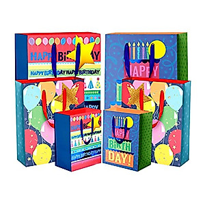 YE GIVING Birthday Gift Bags Assortment Assorted Sizes And Designs Pack Of 12 Includes Ribbon Handle And Blank Tags. Happy Birthday Gift Bags Set…