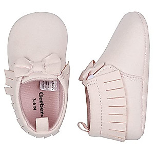 Gerber Baby Moccasins Crib Shoes Newborn Infant Neutral Boys Girls, Pink Fringe, 3 6 Months Unisex