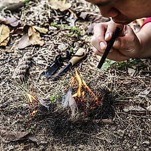 Kasmer Fire Starter Kit Survival Tools Ferro Rod Waterproof Fire Starting Jute Rope Wax Infused Wick Tinder Flint and Steel for Camping Backpacking Hiking Gears black with jute rope One Size