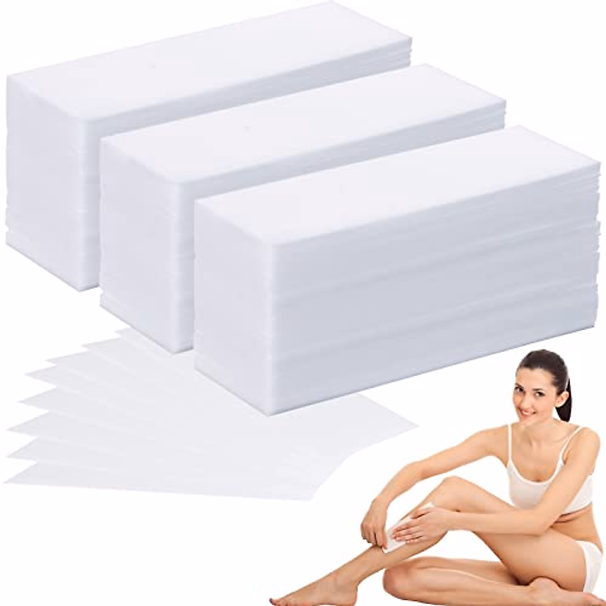 Wax Strips for Hair Removal, 300 Pieces SEPGLITTER 2.8 x 7.9 Inch Non Woven Waxing Strips Face Wax Paper Strips for Women Facial Body Arms Legs Hair Cleaning and Remover