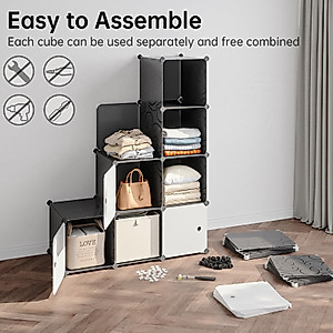 MAGINELS 12 Large Cube Storage Organizer with Doors,Deep Stacking Storage Shelf Clothes,Vertical Cube Organization Cabinet,Suitable for Bedroom,Office,Studyroom,Black(14×18inch)