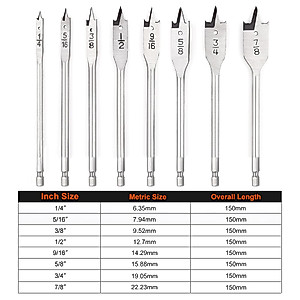 COMOWARE 13 Pcs Spade Drill Bit Set - Paddle Flat Bits Set for Woodworking, SAE, Portable Nylon Storage Holder