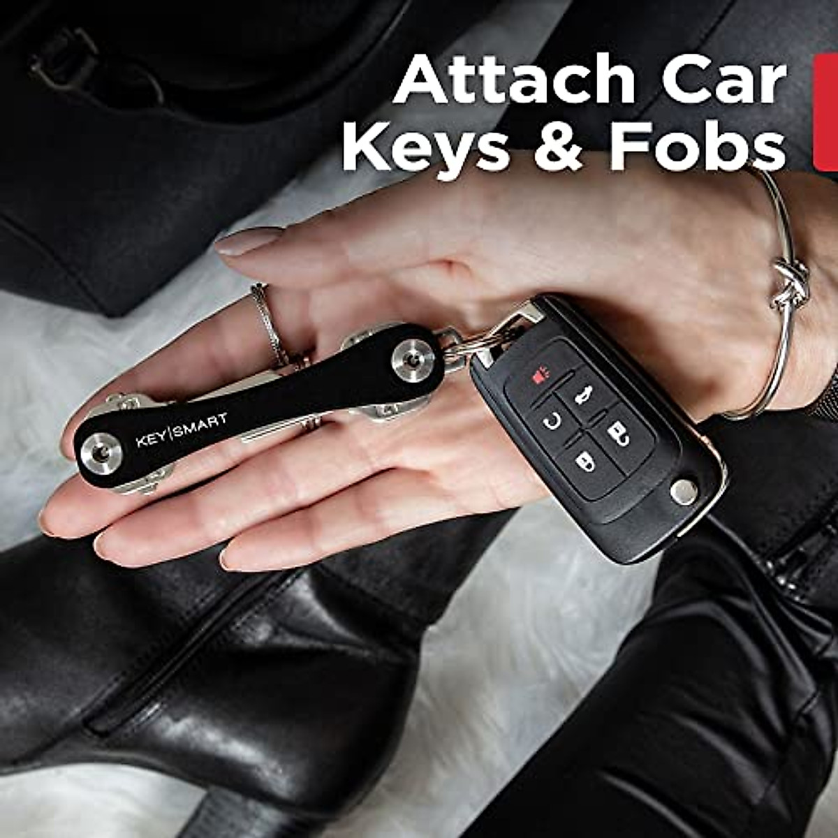 KeySmart Compact Minimalist Pocket-Sized Key Holder and Key Organizer w Expansion Screws, EDC Key Carrier (14 Keys, Black)