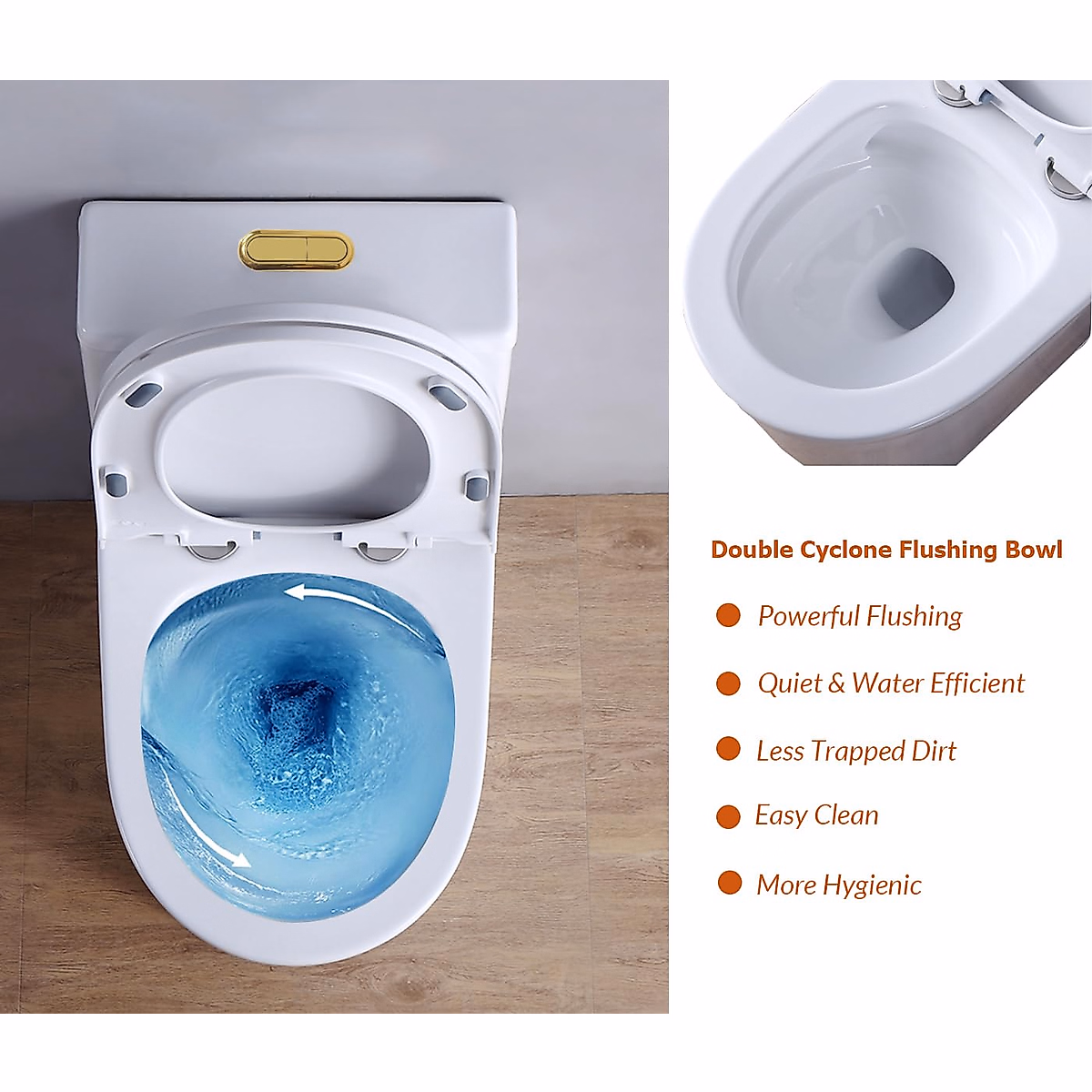 WinZo 23-inch Small Toilet One Piece with Golden Push Button Modern Design For Compact Narrow Bathroom 12" Rough-in White
