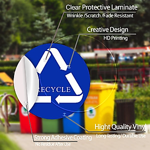 RAMIEYOO Design Recycle Sticker,5 Pack Recycle Sign Decals,Self-Adhesive Recycling Stickers,Recycle and Trash Vinyl for Trash Can 5 * 5 Inches (Recycle Labels/Blue)