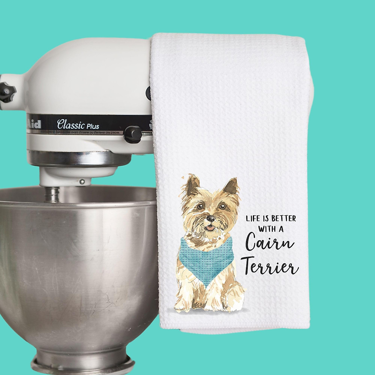 Watercolor Life is Better with a Cairn Terrier Microfiber Kitchen Tea Bar Towel Gift for Animal Dog Lover