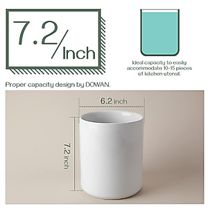 DOWAN Utensil Holder, Large Utensil Holder for Kitchen Counter (H7.2” x W6.2”), Ceramic Cooking Utensil Crock, Anti-Scratches and Stable, Spoon Holder for Kitchen Decor