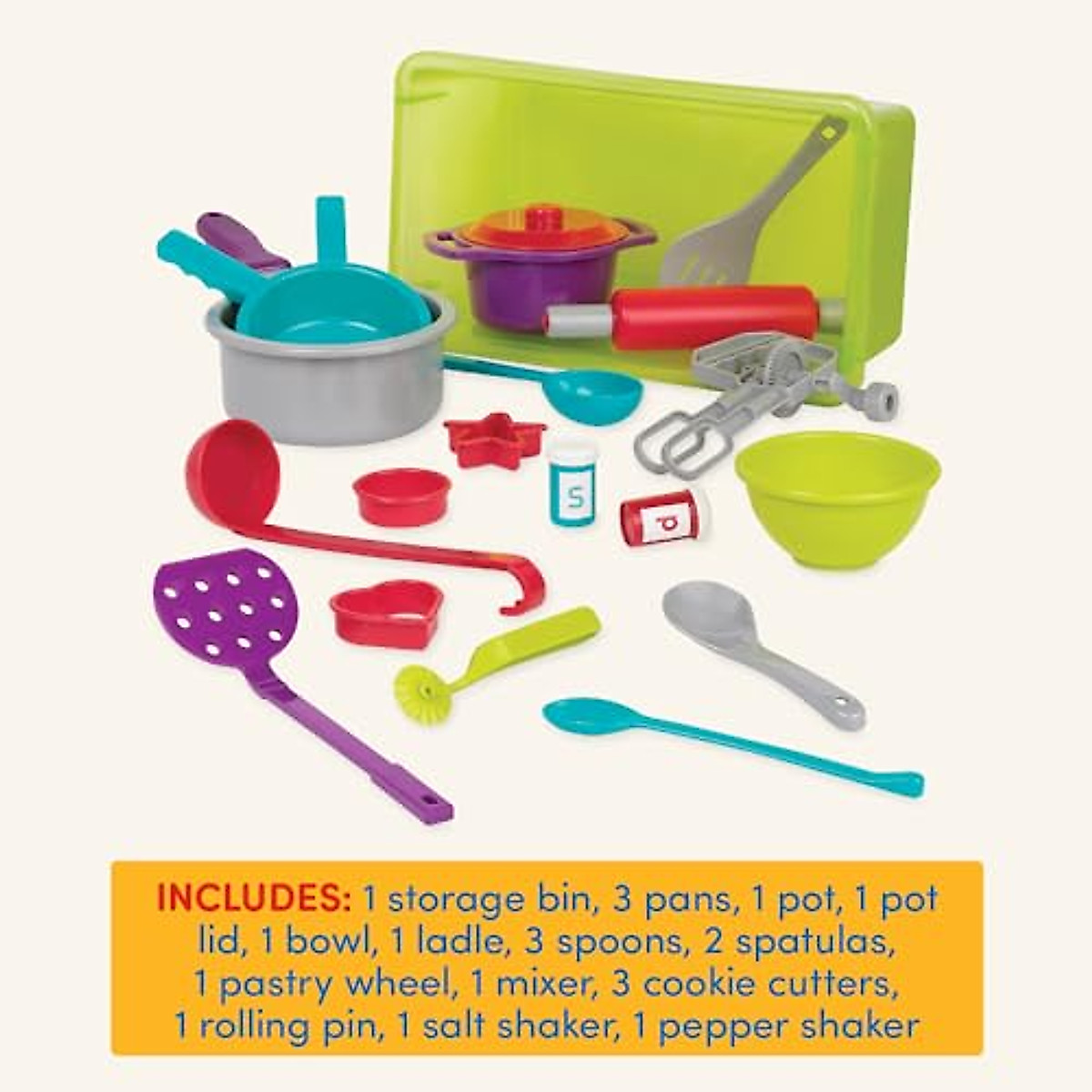 Battat – Pretend Cooking Set – Plastic Kitchen Toys – Play Dishes & Utensils-Toddler Cooking Set – 3 Years + (21 Pcs)