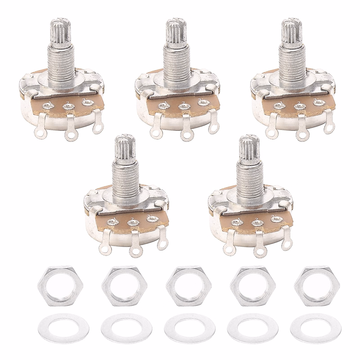 Full Size B250k Electric Guitar Potentiometer Bass Volume Pots Tone Long Split Shaft 18mm Pack of 5