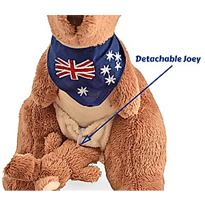 BOHS Plush Kangaroo with Australia Scarf and Removable Joey - Cuddly Soft Stuffed Mom and Baby Animals Toy- 11 Inches