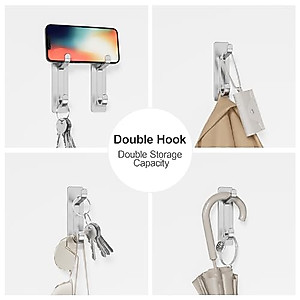 pickpiff Adhesive Coat Hooks, Extra Sticky Waterproof Metal Hook for Hanging Towels, Wreath, Purse, Hat, Cloth, Wall Mounted Hanger for Shower Bathroom Kitchen Door Heavy Duty, Silver, 4 Pack