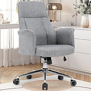 Luckyear Home Office Chair Desk Chair, Ergonomic Computer Chair Modern Linen Fabric Adjustable Height Task Chair with Rocking Backrest, Swivel Executive Chair for Home Office, Gray