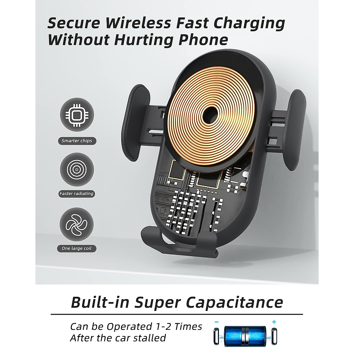 Wireless Car Charger Smart Wireless Auto-Sensor Car Phone Holder Charger, Car Phone Holder Mount Wireless Fast Charging for iPhone 14/14 Pro/13/13 Pro/12/12 Pro/11/11Pro,Samsung S22/S21/S20(Black)