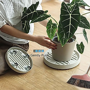 Rowcay Plant Caddy with Hidden Wheels, 9.8-Inch Base, 360°Rotating Plant Stand, 110 LBS Heavy Duty Load Capacity, 4 Invisible Casters, Beige,1 Pack