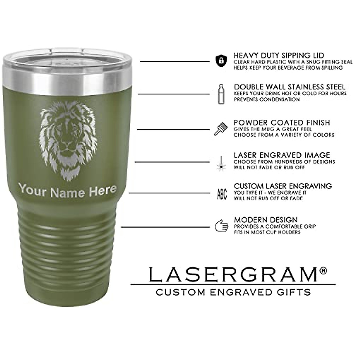 LaserGram 30oz Vacuum Insulated Tumbler Mug, Jet Airplane, Personalized Engraving Included (Camo Green)