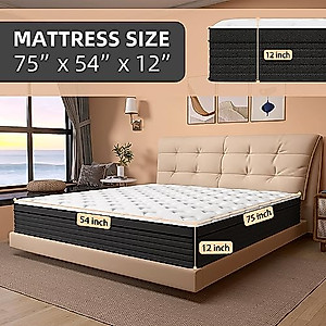 AICEHOME Full Mattress, 12 Inch Individual Pocket Springs with Gel Memory Foam, Medium Firm Mattresses in a Box, Hybrid Full Size Mattress with Pressure Relief 75" L x 54" W x 12" T