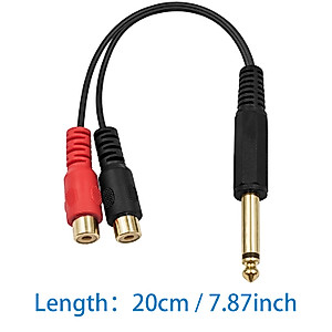 Poyiccot RCA to 1/4 inch Adapter, RCA Female to 6.35mm TS Mono Male Converter, RCA Y Splitter Adapter Audio Cable, RCA to 1/4" Audio Adapter for Mixer, Amp, Subwoofer, 20cm / 7.8inch