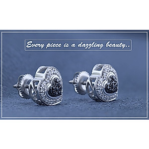 Dazzlingrock Collection 0.37 Carat (ctw) Round Black and White Diamond Heart Shaped Screw Back Stud Earrings For Women in 925 Sterling Silver