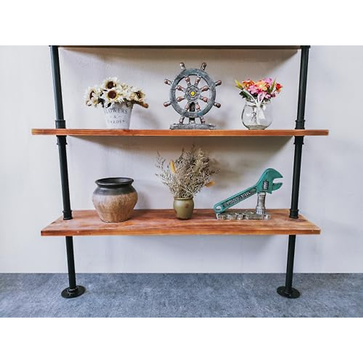 Anynice 6 Tier Industrial Ladder Pipe Shelf Bookcase, Rustic Wall Mounted Pipe Bookshelves for Decor and Storage