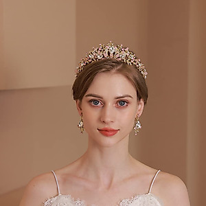 Kamirola Wedding Crown Bridal Tiaras with Earrings Pink Purple Headband for Women and Girls (Pink) …