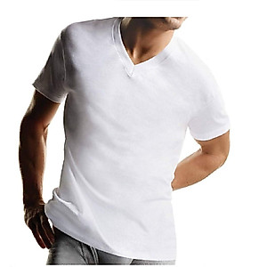 Berkley Jensen Men's Cotton 6 Pack V Neck Shirts Tshirts (White, L)