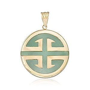 Ross-Simons Jade "Longevity" Circle Pendant in 14kt Yellow Gold