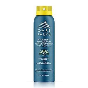 Oars + Alps Hydrating SPF 50 Sunscreen Spray, Infused with Vitamin C and Antioxidants, Water and Sweat Resistant, 6 Oz, 1 Pack