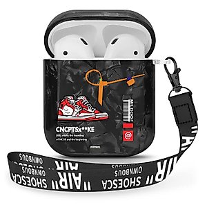 EJMM for Airpods 2nd Generation Case, Special Desinge Hot Off Sport Patten Airpods Case Cover Compatible Airpods 1st and 2nd Generation for Men Women,Black Shell Red Shoes