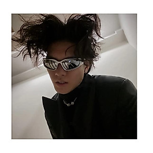 JASPIN Y2K Wrap Around Sunglasses for Women Men Sliver Oval Fashion Trendy Sport Shades UV400 Eyeglasses