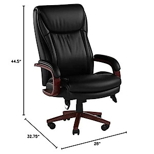 La-Z-Boy Edmonton Big and Tall Executive Office Chair with Comfort Core Cushions, Solid Wood Arms and Base, Waterfall Seat Edge, Bonded Leather, Big & Tall, Black