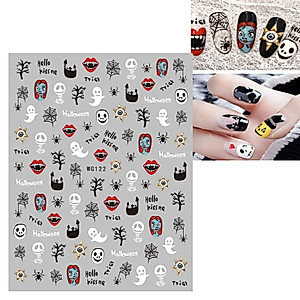 JMEOWIO 8 Sheets Halloween Nail Art Stickers Decals Self-Adhesive Pegatinas Uñas Horror Skull Nail Supplies Nail Art Design Decoration Accessories