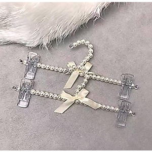 WellieSTR White Faux Pearl Bow Pants Hangers with Clips 10 Pack, Pants Hanger, Jeans/Skirt Hanger, Clip Hanger for Pant, Skirts, Slacks, Bottoms Hangers