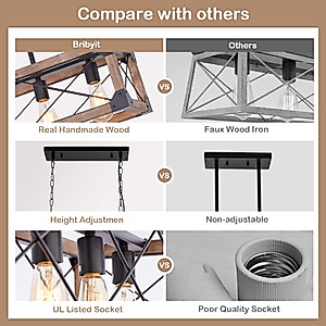 Bribyit Farmhouse Kitchen Island Lighting, 5-Light Dining Room Light Fixture, Farmhouse Linear Chandelier with Solid Wood for Dining Room Kitchen Bar Pool Table