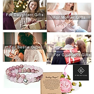 Healing Bracelets for Women - Rose Quartz & Rhodonite Bracelet - Healing Prayers Crystal Bracelet, 8mm Natural Stone Anti Anxiety Stress Relief Yoga Beads Get Well Soon Gifts