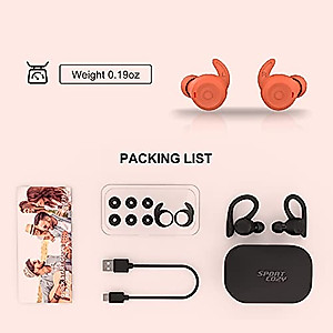 Orange Over Ear Wireless Earbuds with Earhooks Running Bluetooth Earbuds with ear hook Waterproof Small Earphones in Ear Headphones Noise Cancelling Headset Android Ear Buds for Workout Sport Gym
