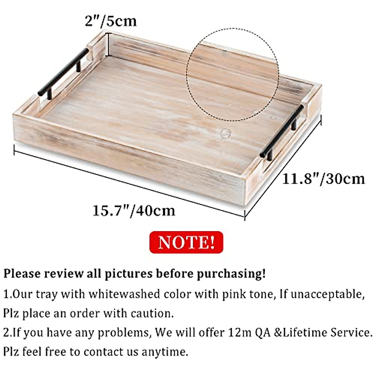 Hanobe Wood Serving Tray Decor - Rustic Decorative Trays for Coffee Table Large Ottoman Food Tea Coffee Trays for Eating Living Room/Dining Room/Coffee Bar Farmhouse (1)