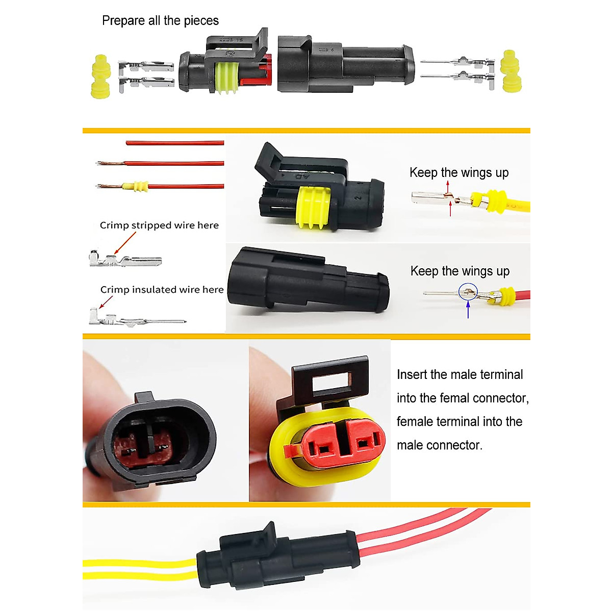 Twippo 352Pcs Waterproof Electrical Connector Terminals Automotive Electrical Wire Connectors 1/2/3/4 Pin Connector with Ratchet Crimping Tool
